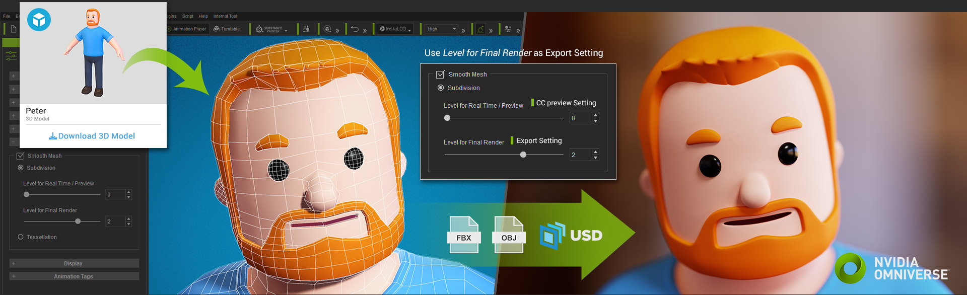Subdivision Export & Render | Character Creator