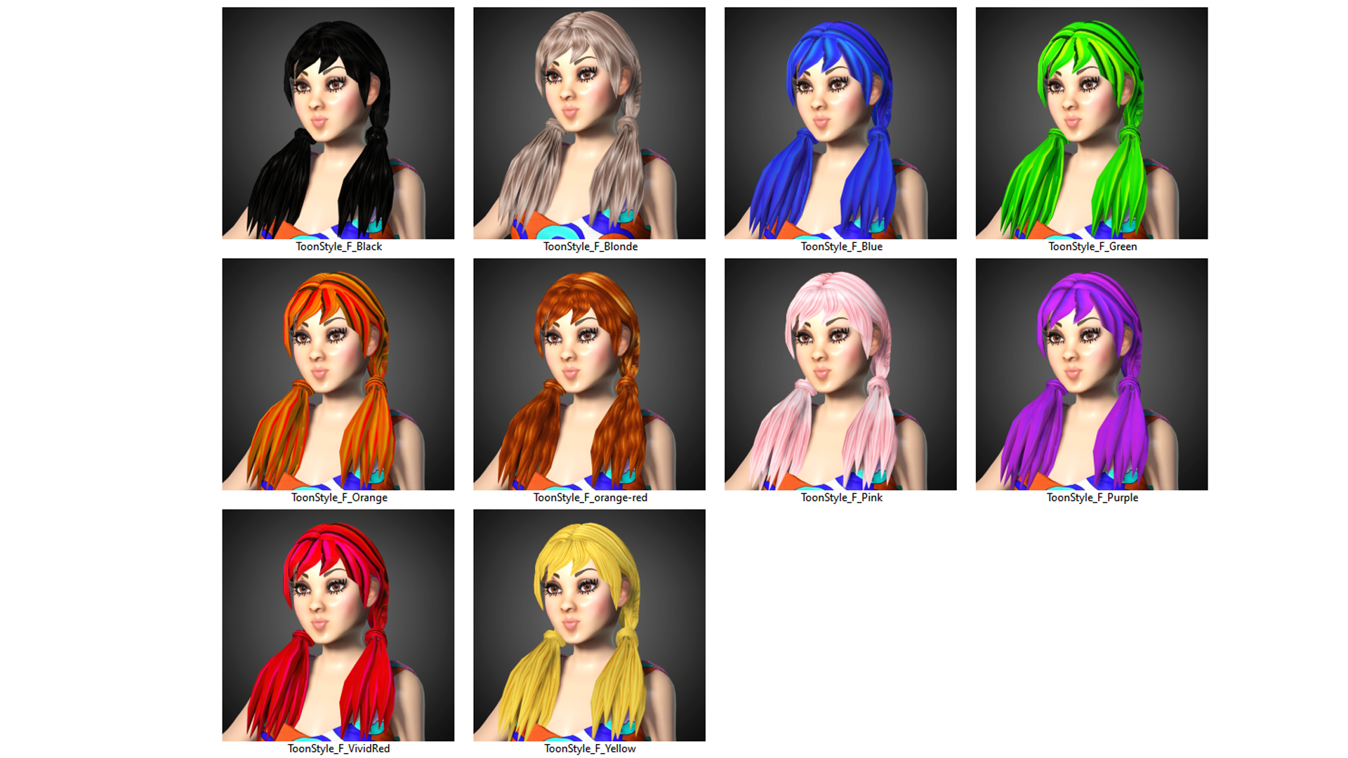 Female Toon Hair 7 Pack - Character Creator/Hair - Reallusion Content Store