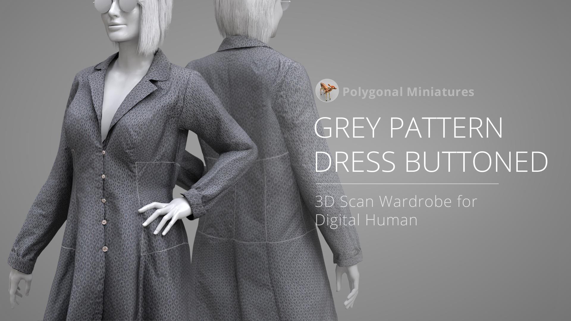 Grey Pattern Dress Buttoned - Character Creator/Outfit - Reallusion ...
