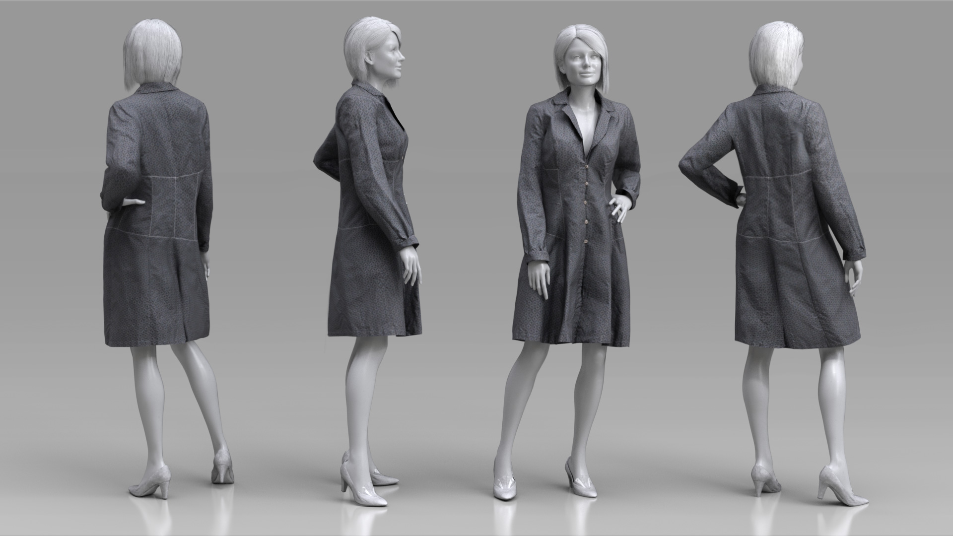 Grey Pattern Dress Buttoned - Character Creator/Outfit - Reallusion ...
