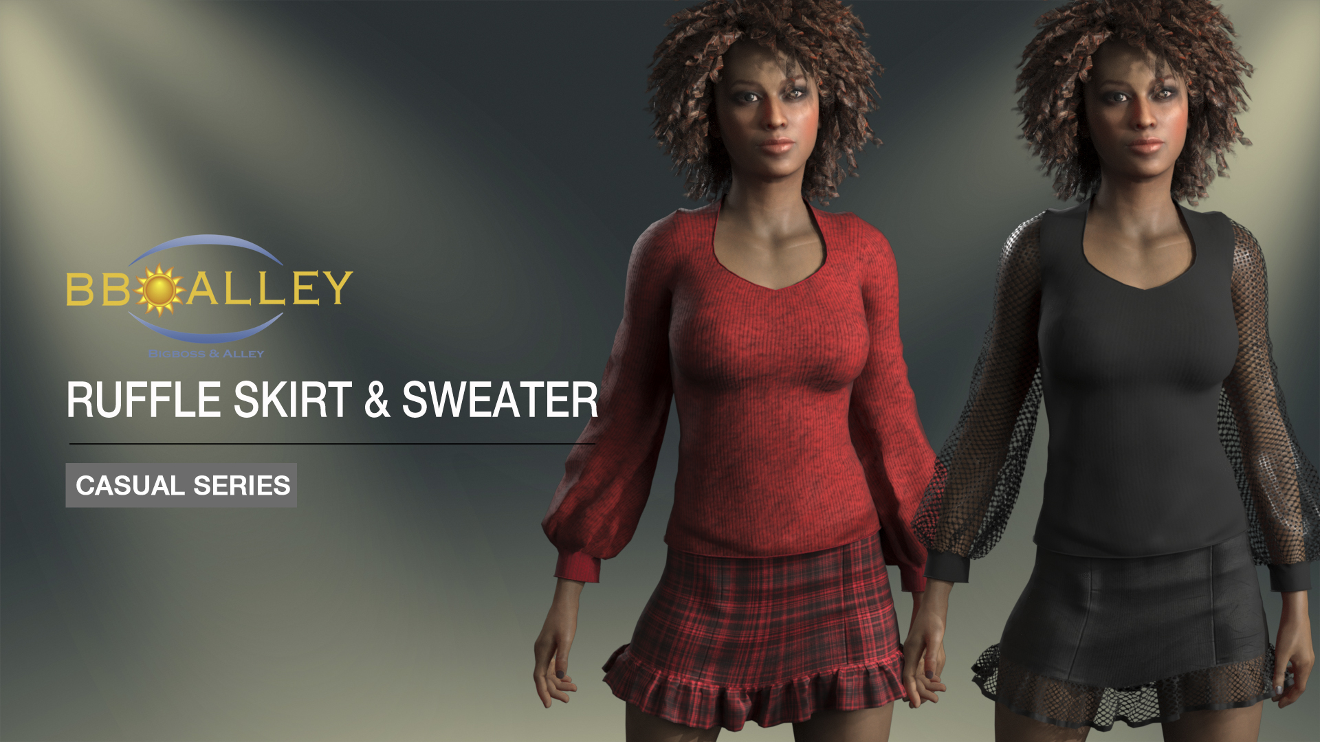 Ruffle Skirt & Sweater - Character Creator/Outfit - Reallusion Content Store