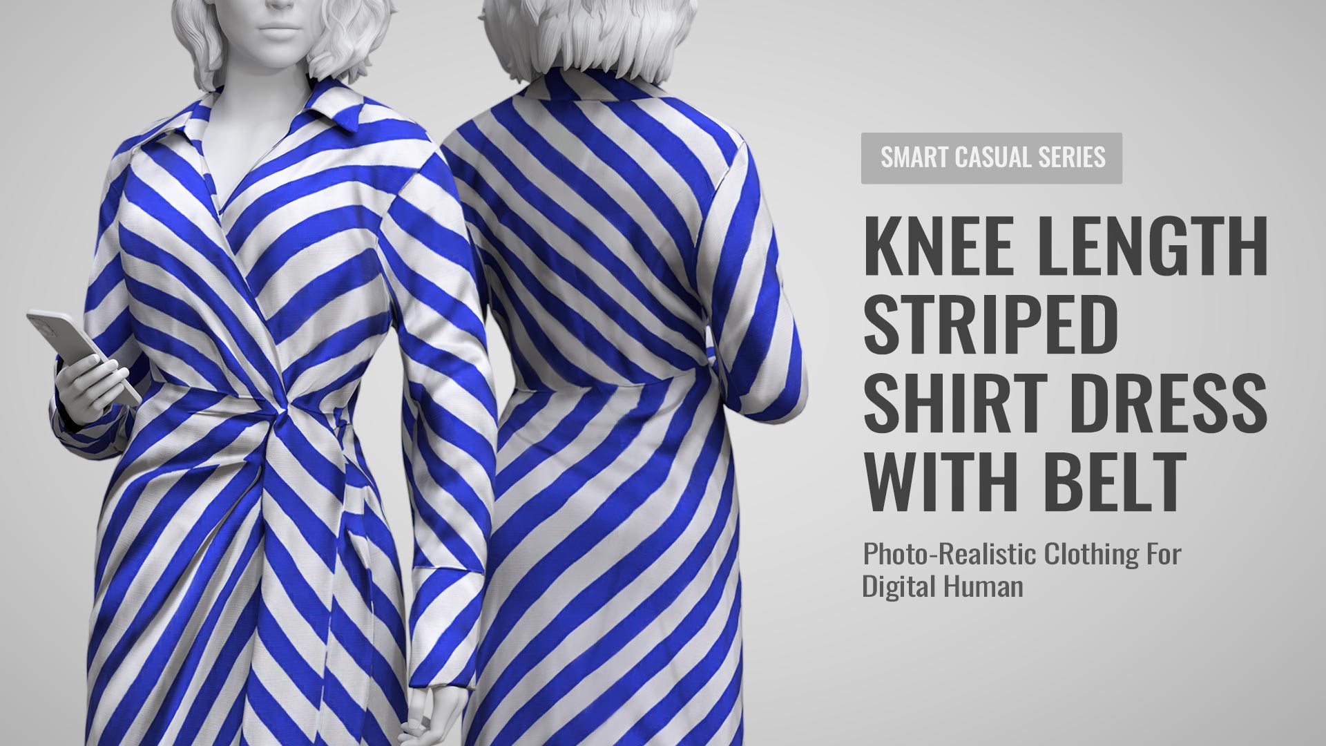 Knee Length Striped Shirt Dress with Belt - Character Creator/Outfit ...