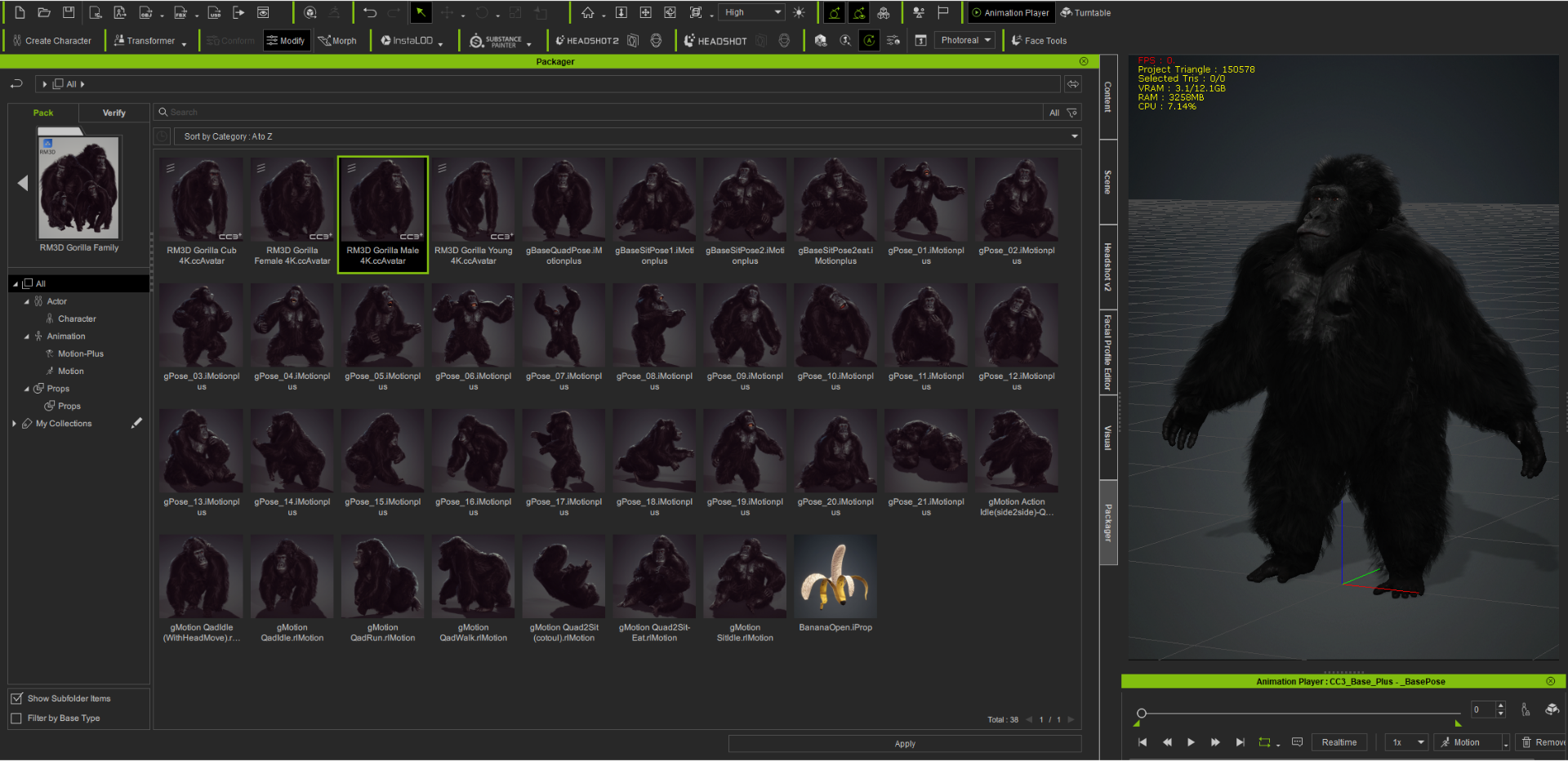 RM3D Gorilla Family - Character Creator/Actor - Reallusion Content Store