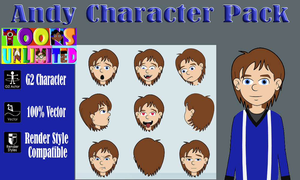 Andy G2 Character Pack - Cartoon Animator/Actor - Reallusion Content Store