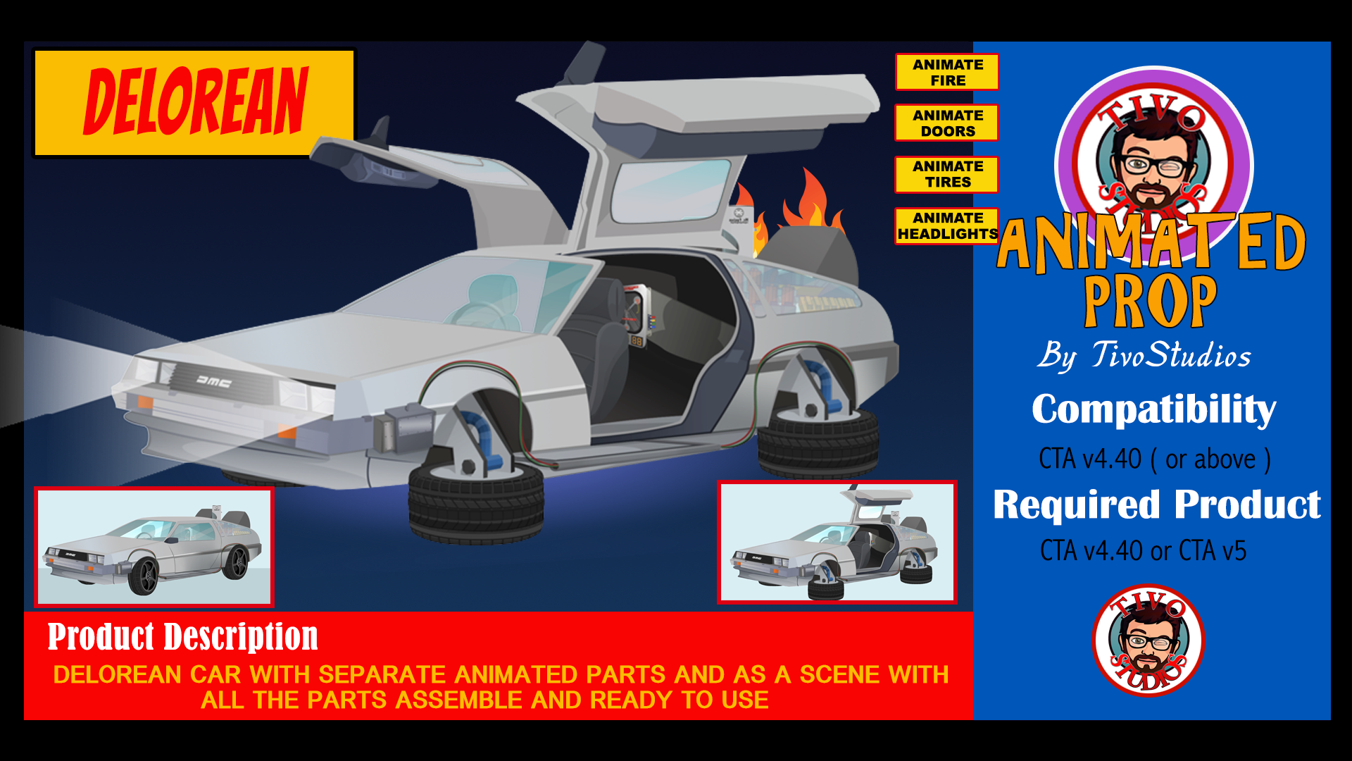 Delorean car - Cartoon Animator/Scene - Reallusion Content Store