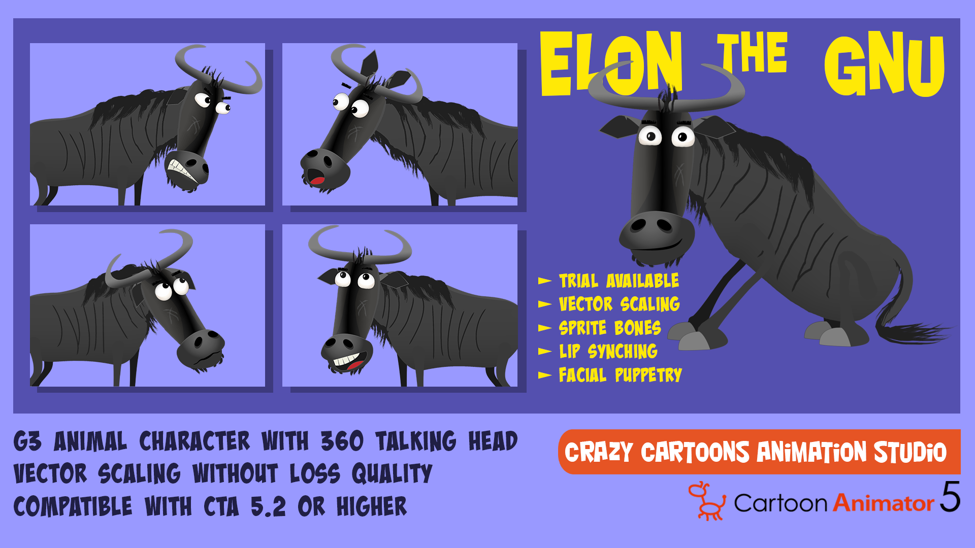 Elon The Gnu - Cartoon Animator/Actor - Reallusion Content Store