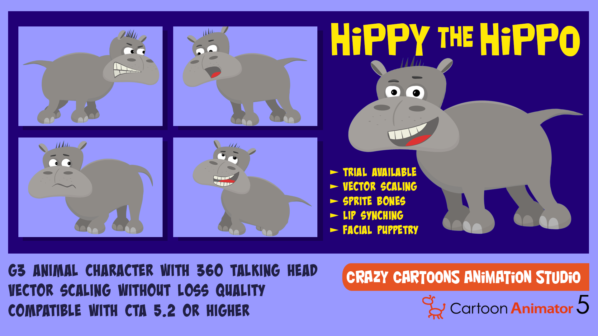 Hippy The Hippo - Cartoon Animator/Actor - Reallusion Content Store