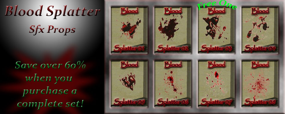 Blood Splatter 8 Piece Set - iClone/Stage - Reallusion Content Store