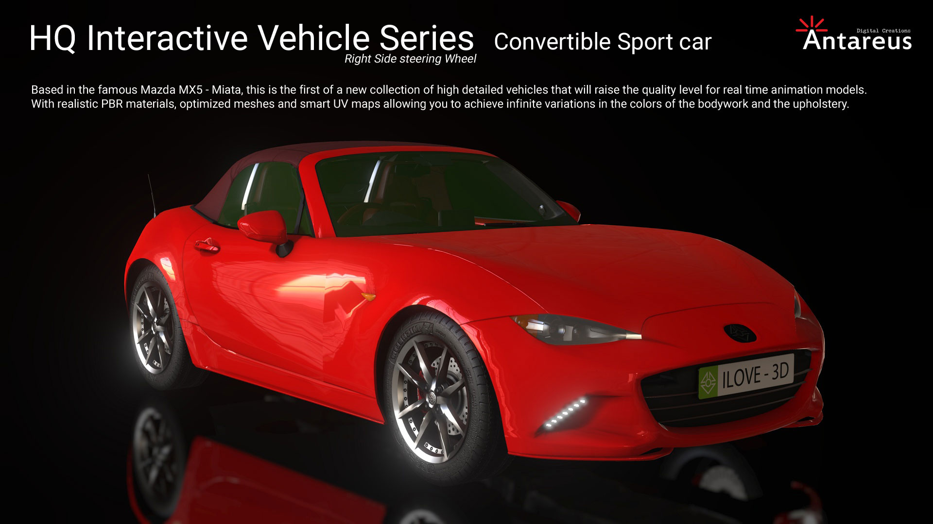 HQ Interactive Vehicles - Convertible Sports Car RHD - iClone/Scenes ...