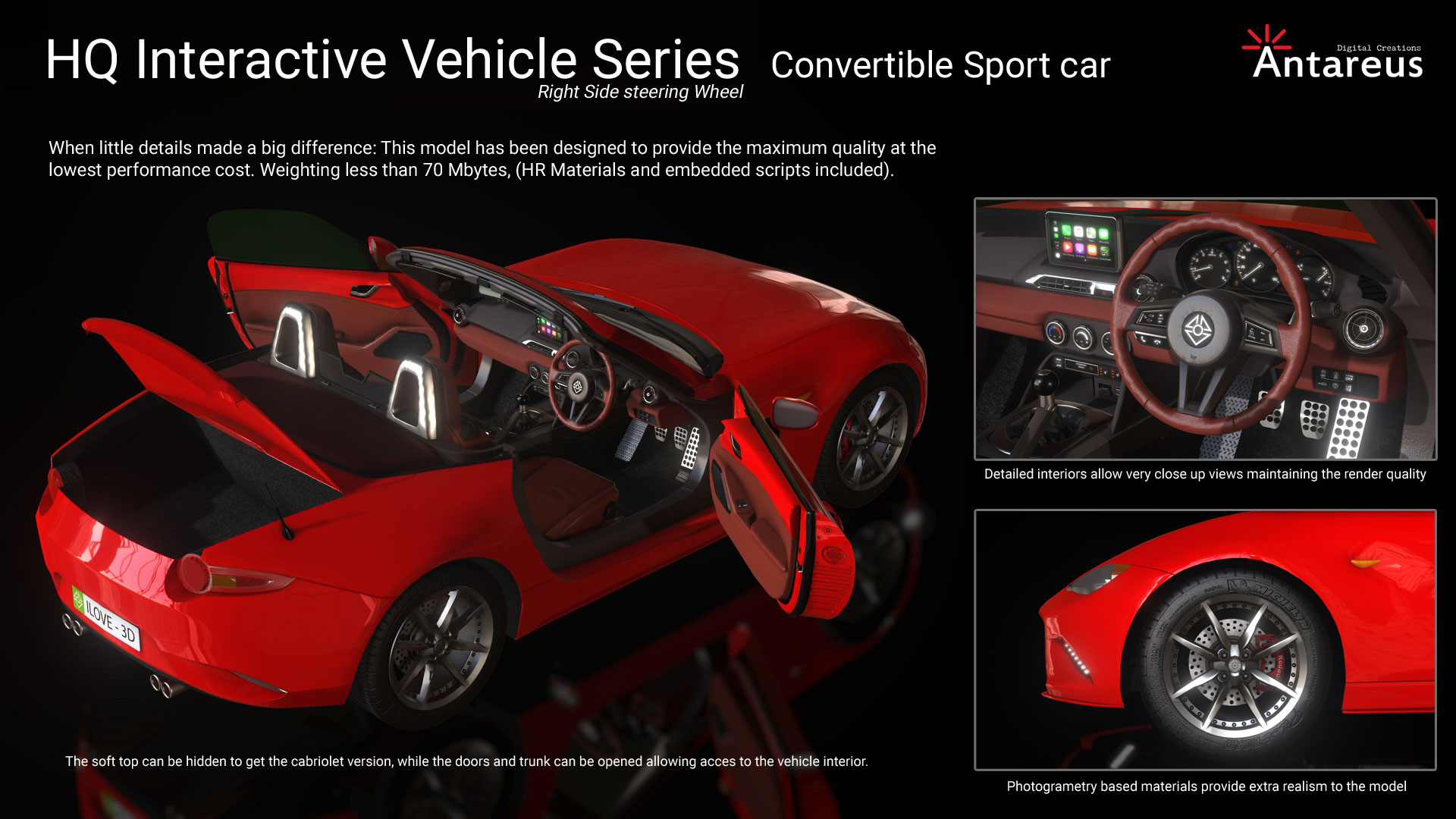 HQ Interactive Vehicles - Convertible Sports Car RHD - iClone/Scenes ...
