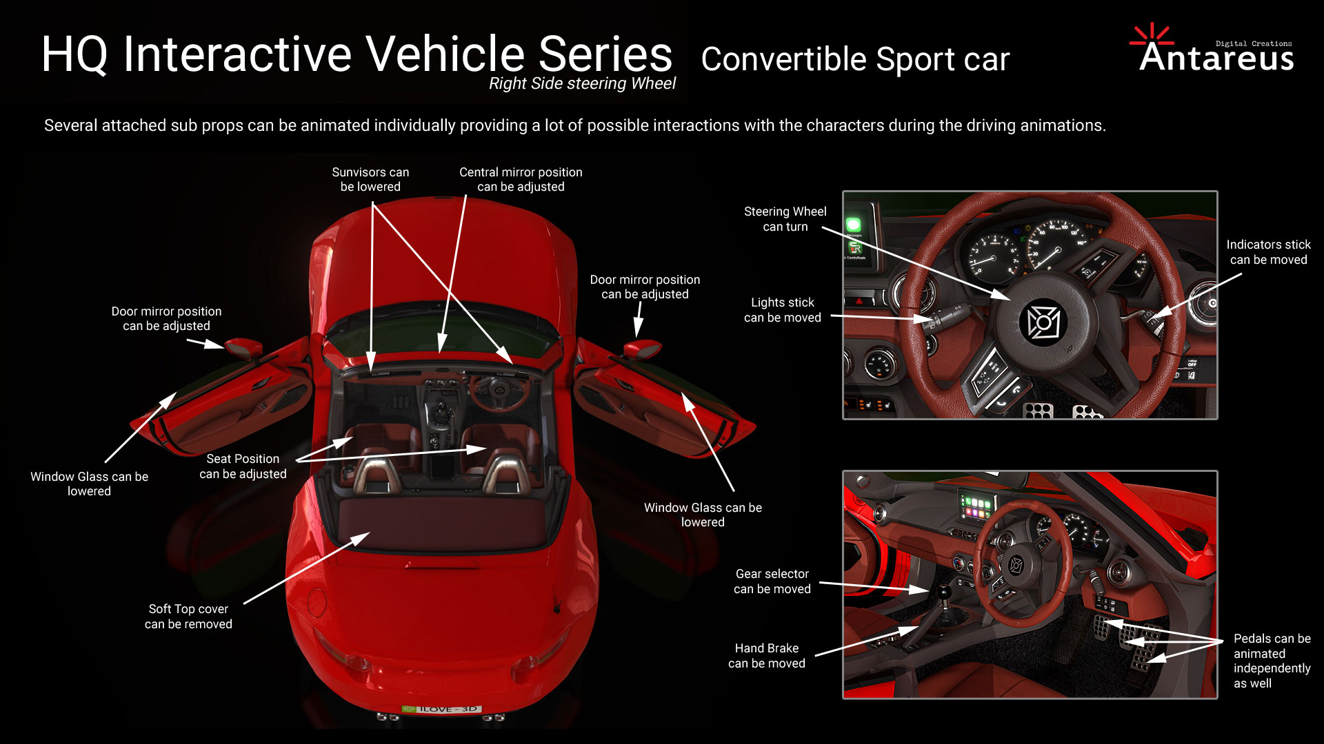 HQ Interactive Vehicles - Convertible Sports Car RHD - iClone/Scenes ...