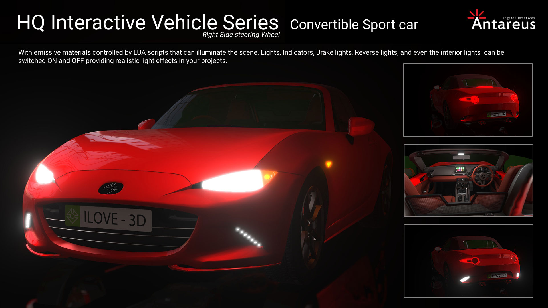 HQ Interactive Vehicles - Convertible Sports Car RHD - iClone/Scenes ...