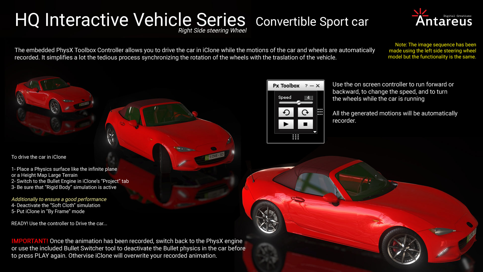 HQ Interactive Vehicles - Convertible Sports Car RHD - iClone/Scenes ...
