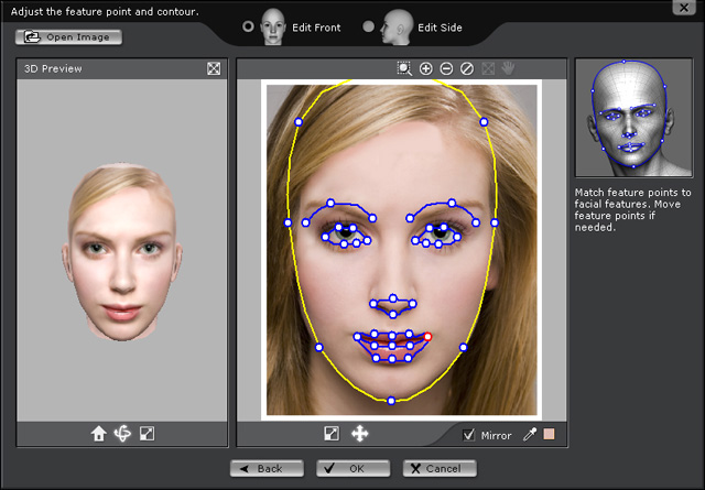 Adjusting feature points and contours
