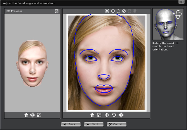 Adjusting the facial angle and orientation